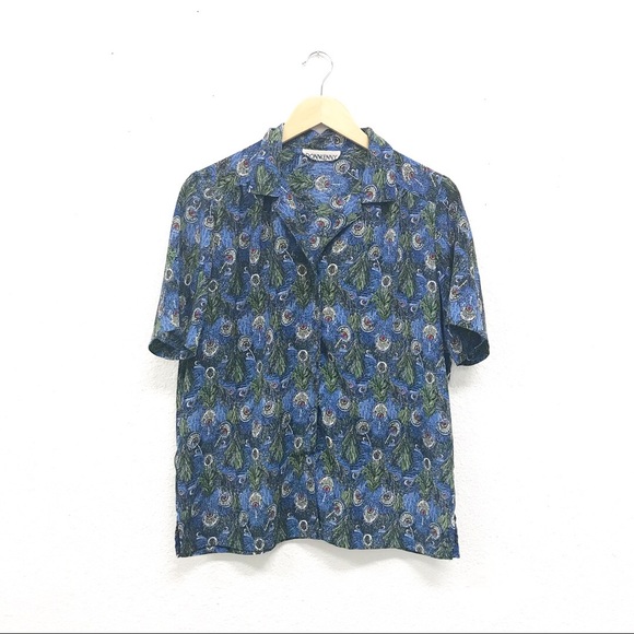 Vintage | Tops | Peacock Feather Vneck Button Up | Poshmark